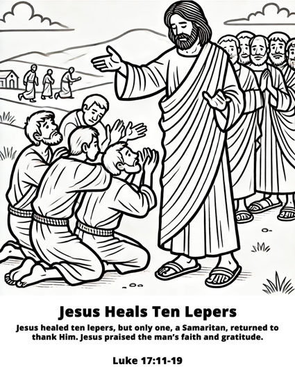 Jesus Heals Ten Lepers Bible Coloring Page -Free - Coloring With Faith