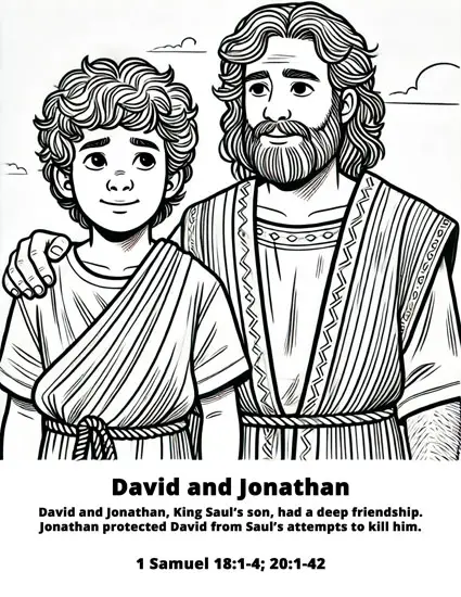 David and Jonathan Bible Coloring Page -Free - Coloring With Faith