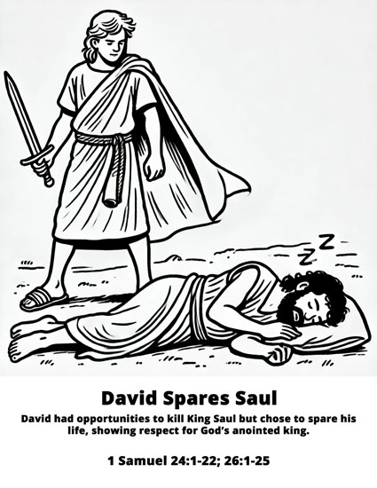 David Spares Saul Bible Coloring Page -Free - Coloring With Faith