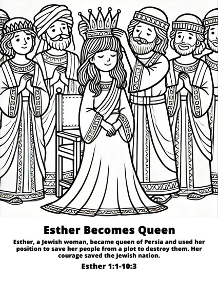 Esther Becomes Queen Bible Coloring Page -Free - Coloring With Faith