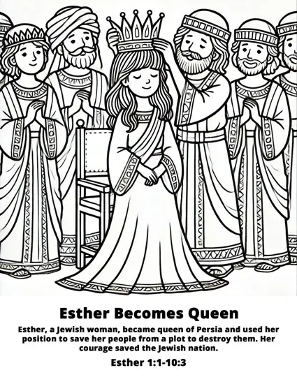 Esther Becomes Queen Bible Coloring Page -Free - Coloring With Faith