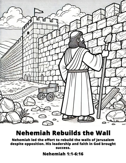 Nehemiah Rebuilds the Wall Bible Coloring Page -Free - Coloring With Faith