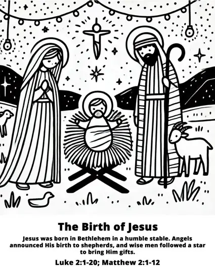 The Birth of Jesus Bible Coloring Page -Free - Coloring With Faith