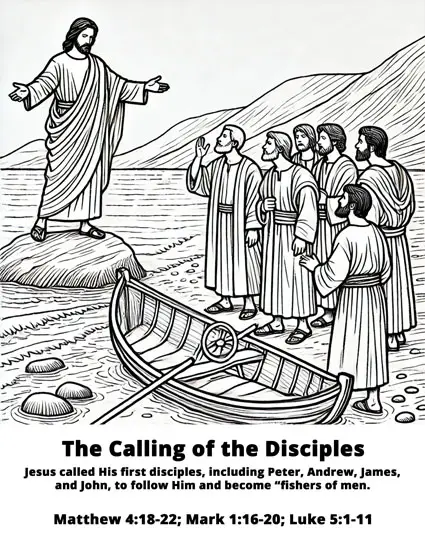 The Calling of the Disciples Bible Coloring Page -Free - Coloring With ...