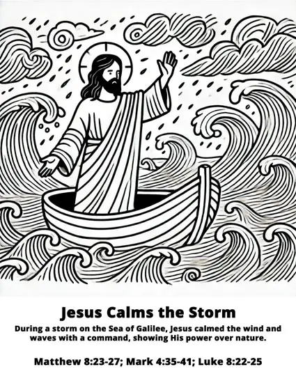 Jesus Calms the Storm Bible Coloring Page -Free - Coloring With Faith