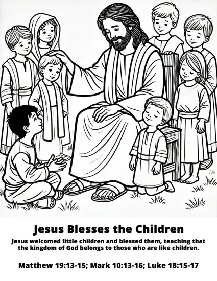 Jesus Blesses the Children Bible Coloring Page -Free - Coloring With Faith