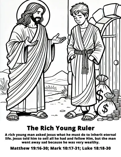 The Rich Young Ruler Bible Coloring Page -Free - Coloring With Faith