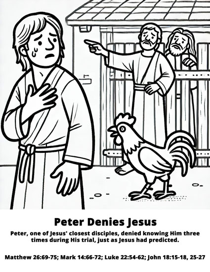Peter Denies Jesus Bible Coloring Page -Free - Coloring With Faith