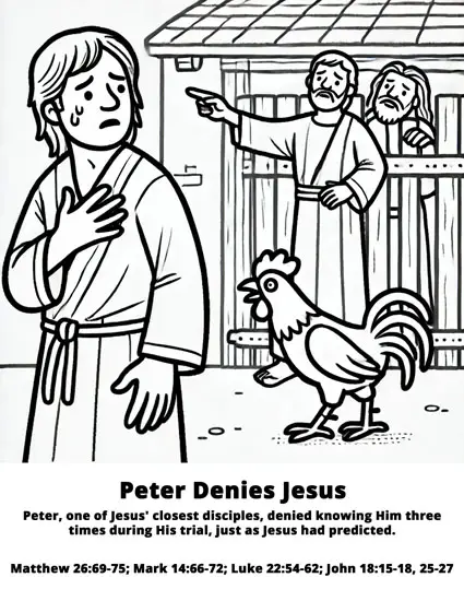 Peter Denies Jesus Bible Coloring Page -Free - Coloring With Faith