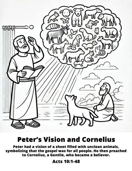 Peter’s Vision and Cornelius Bible Coloring Page -Free - Coloring With ...