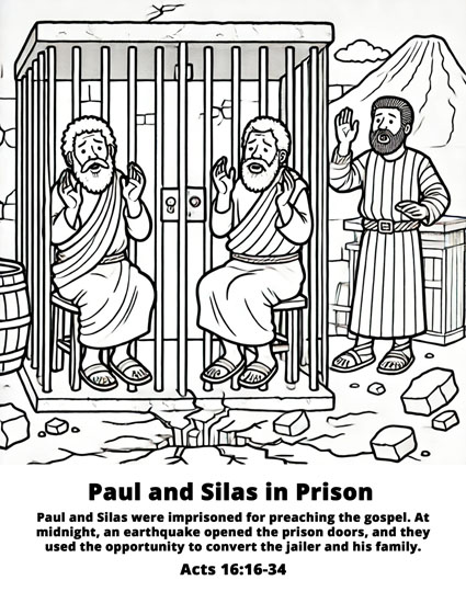 Paul and Silas in Prison Bible Coloring Page -Free - Coloring With Faith